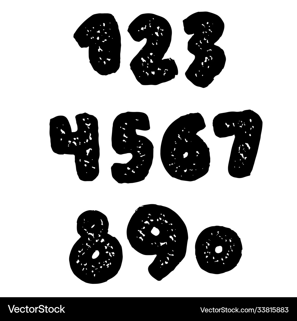 Set calligraphic ink numbers textured grunge Vector Image