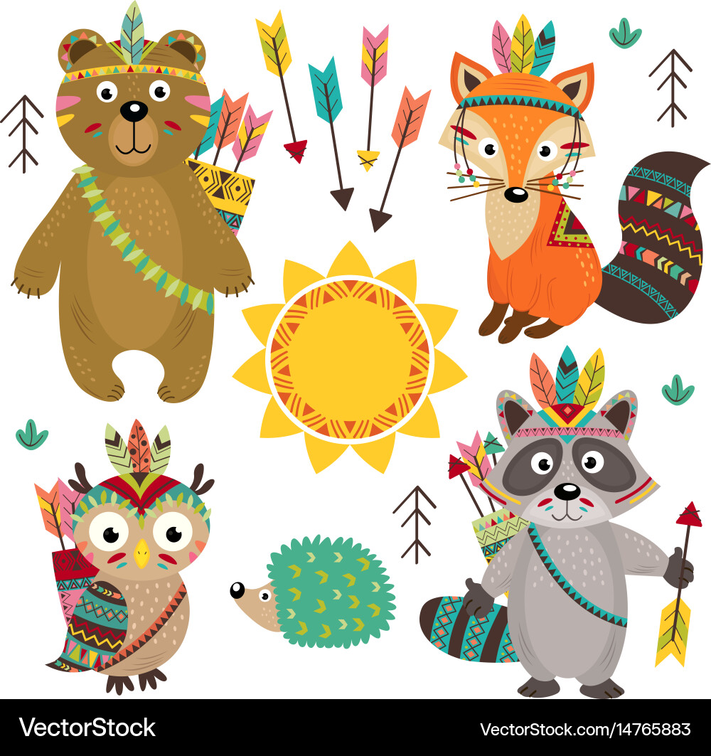 Set isolated tribal animals part 1 Royalty Free Vector Image