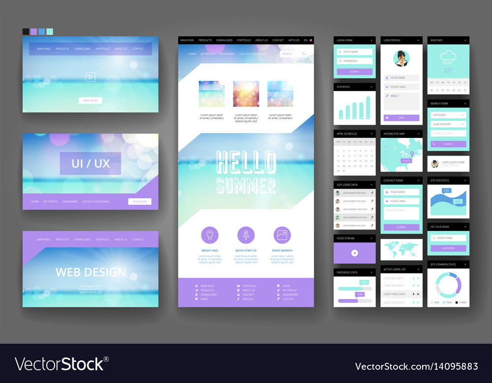 Website design template and interface elements Vector Image
