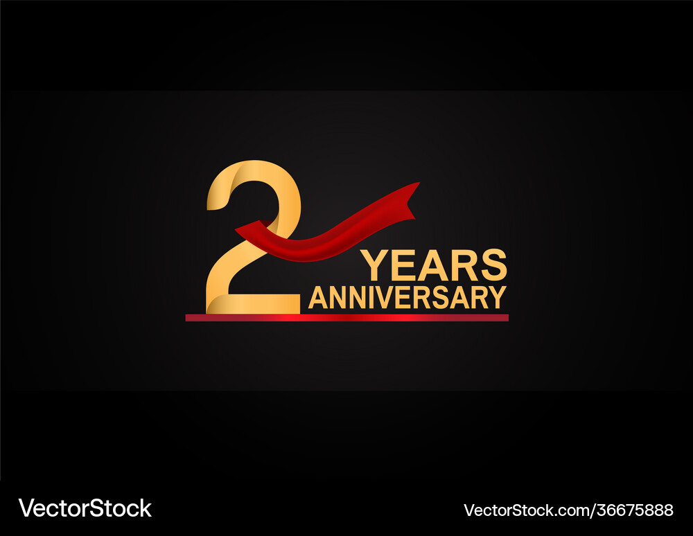 2 years anniversary design with red ribbon Vector Image