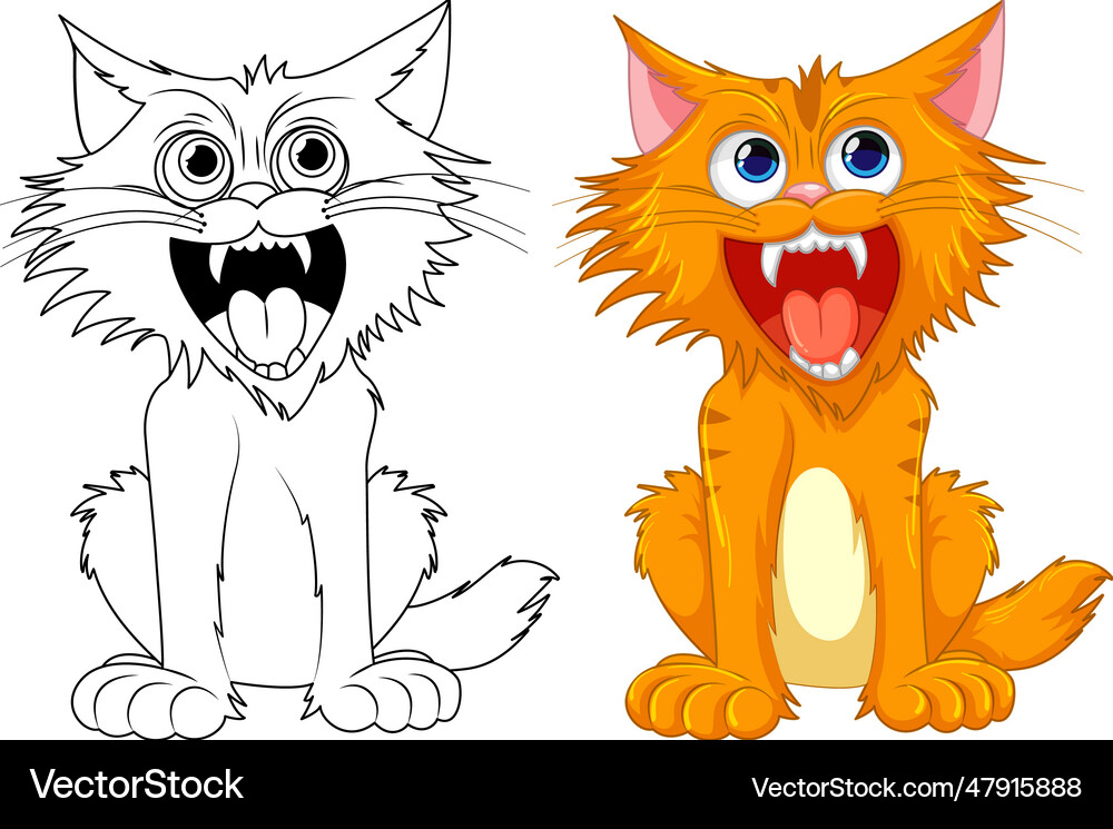 Ferocious cat outline cartoon Royalty Free Vector Image
