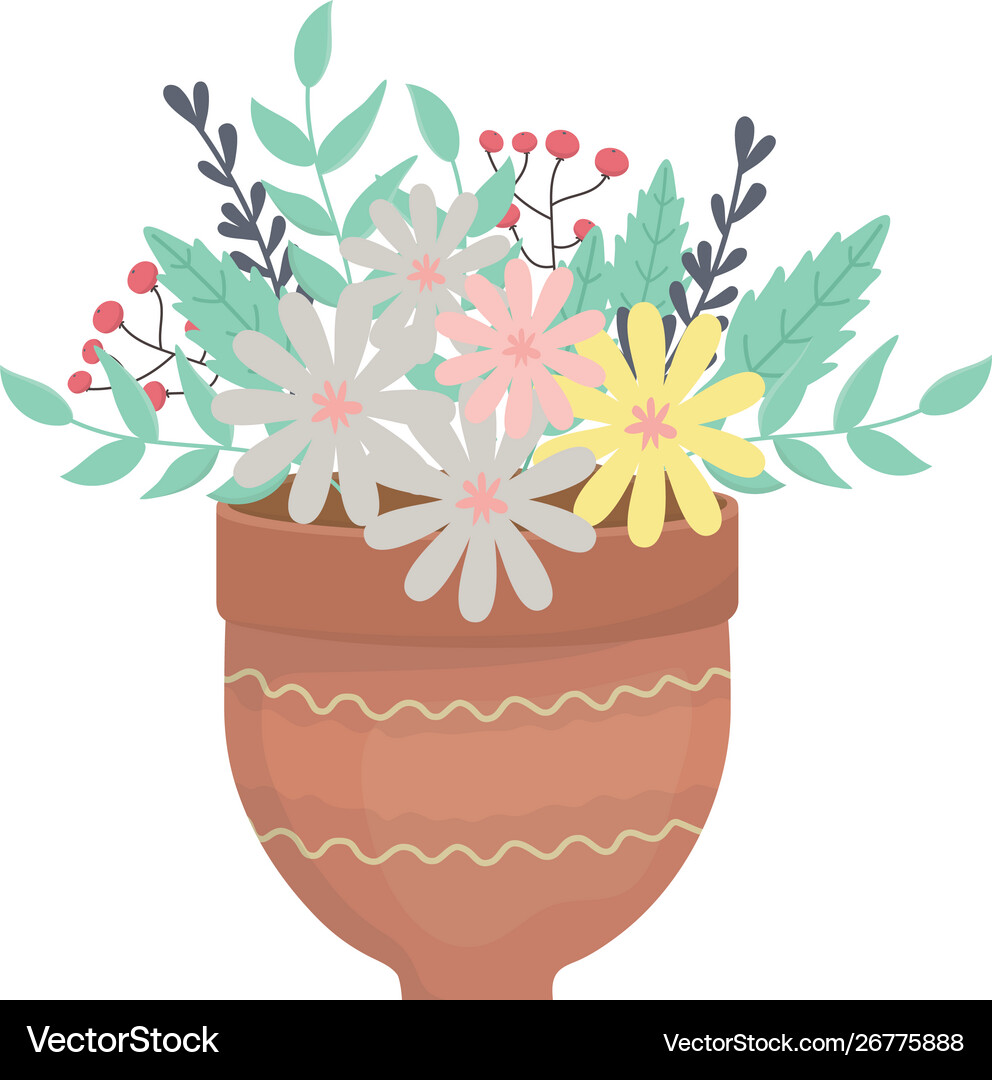 Flowers and leaves inside pot design Royalty Free Vector