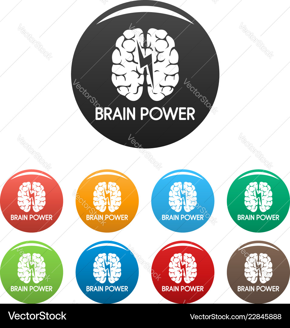 Light brain power icons set color Royalty Free Vector Image