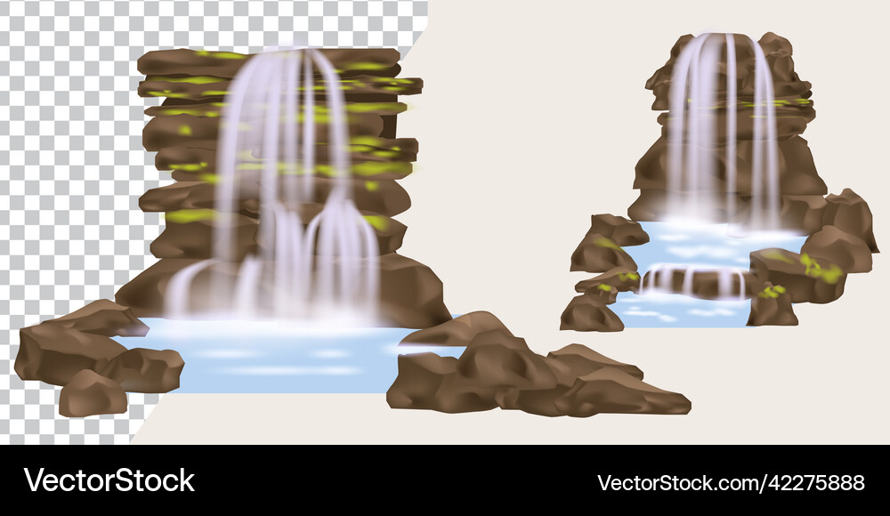 Mountain waterfall isolated set Royalty Free Vector Image