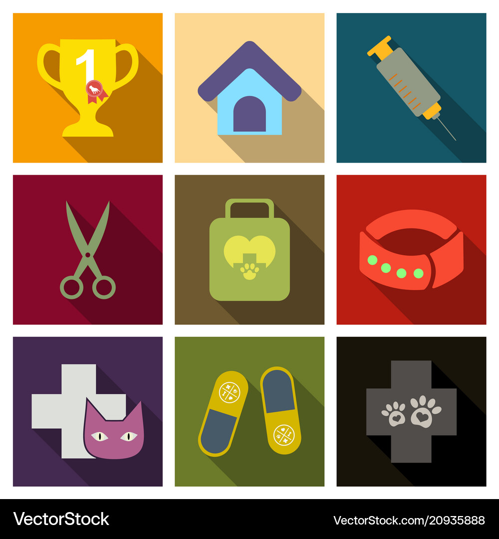Set of flat icons veterinary science Royalty Free Vector
