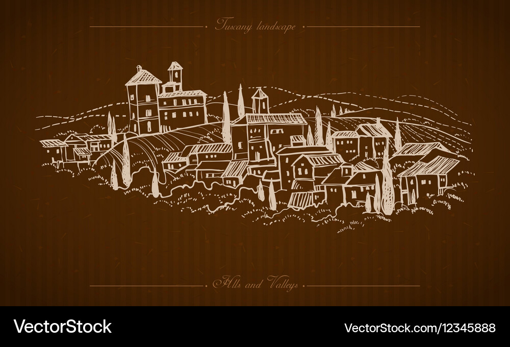 Tuscany landscape hand drawn Royalty Free Vector Image