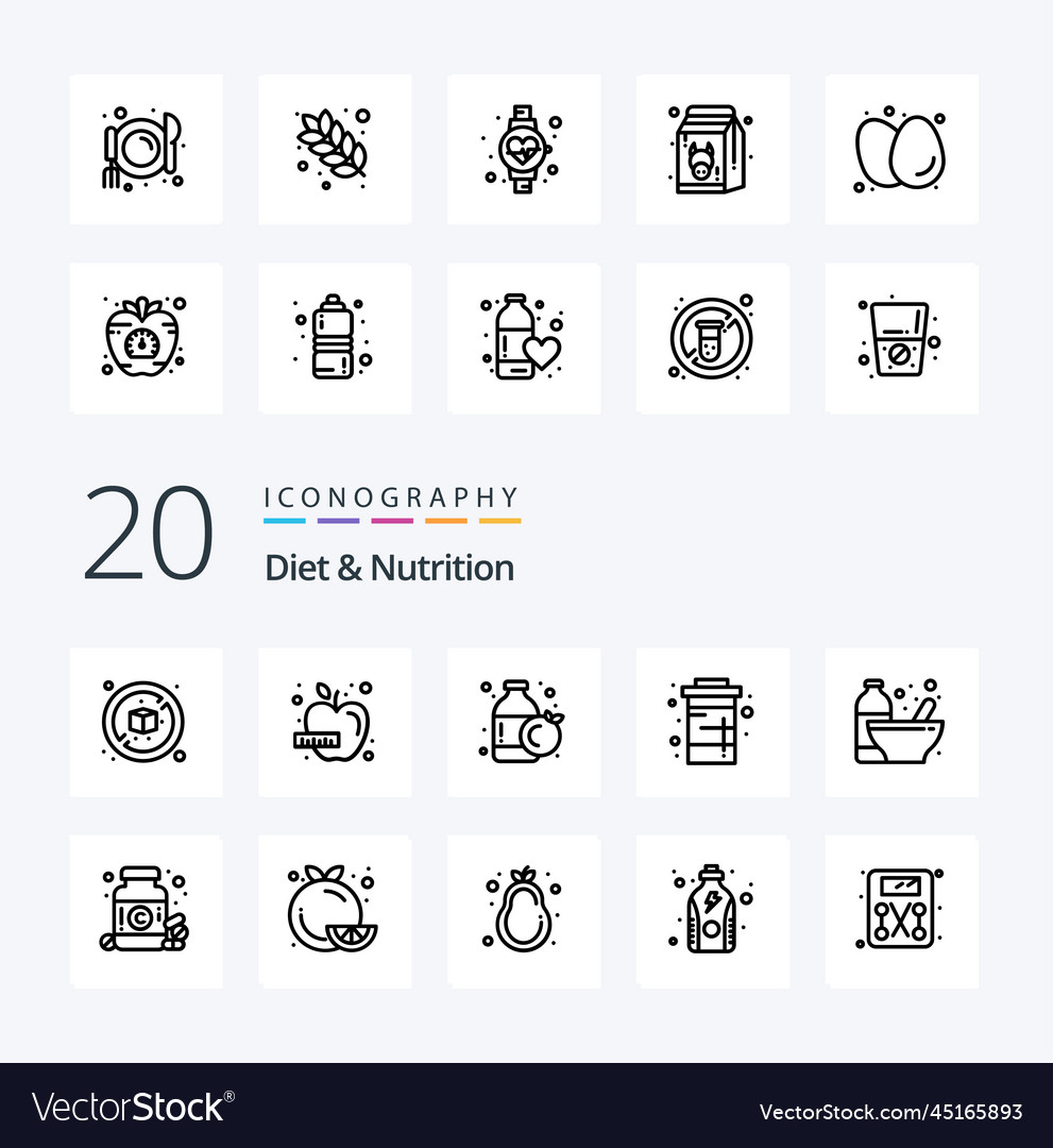 20 diet and nutrition line icon pack like diet Vector Image