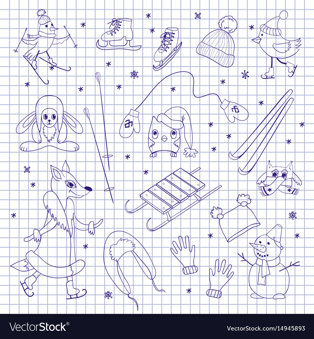 Characters and objects on notebook sheet Vector Image