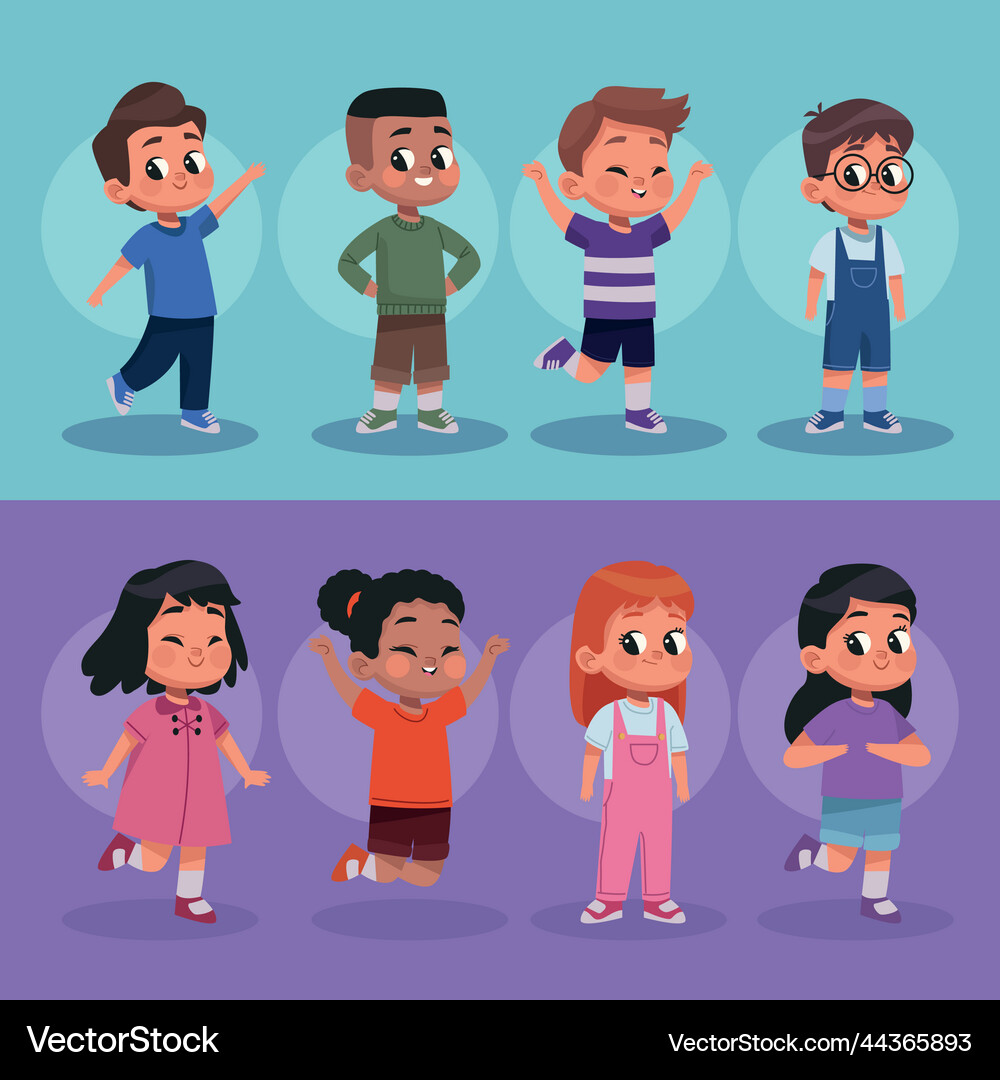 Eight happy little kids Royalty Free Vector Image