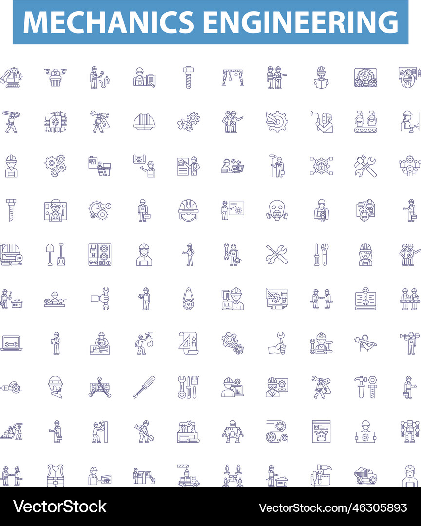Mechanics engineering line icons signs set Vector Image