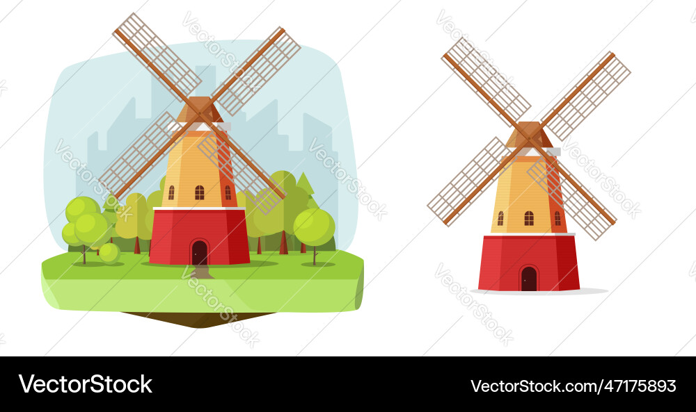 Mill dutch farm flour windmill flat graphic Vector Image