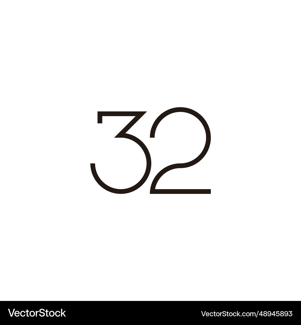 Number 32 line geometric symbol simple logo Vector Image