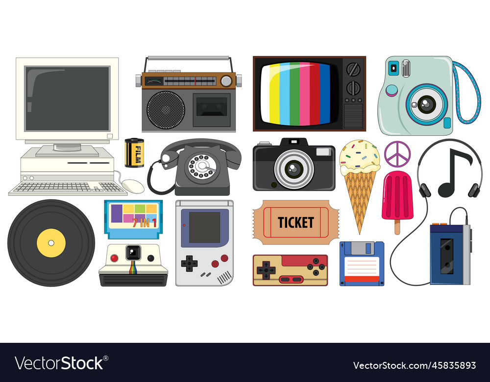 Retro objects and elements set Royalty Free Vector Image