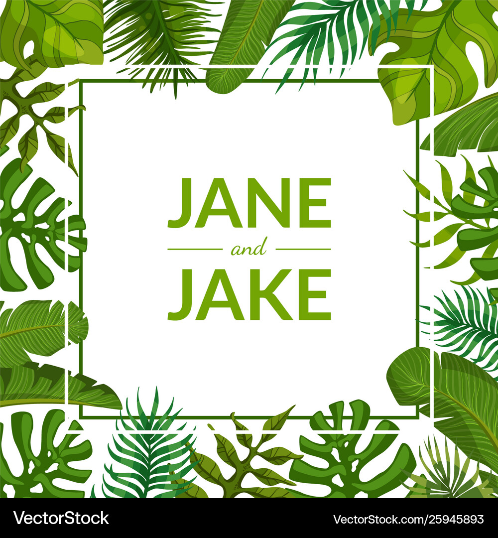 Wedding invitation card template with green Vector Image