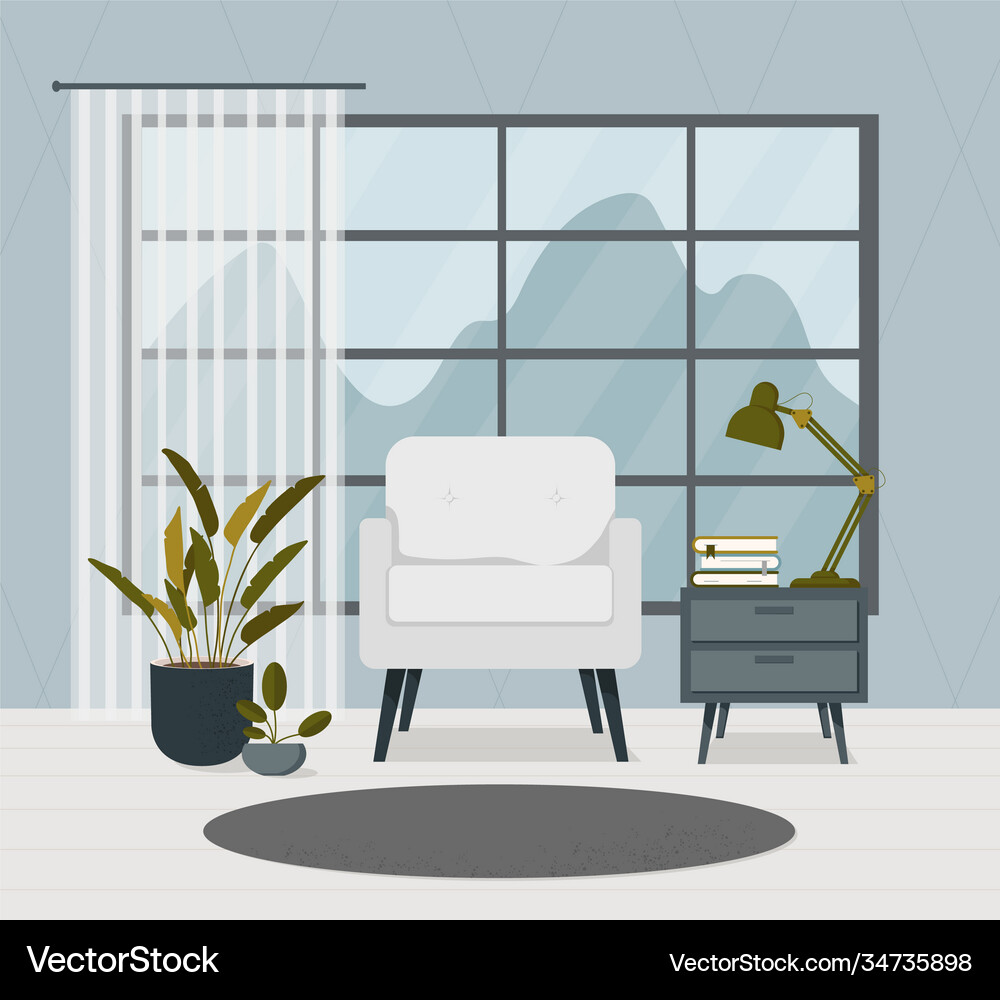 Bright comfortable cozy living room interior Vector Image