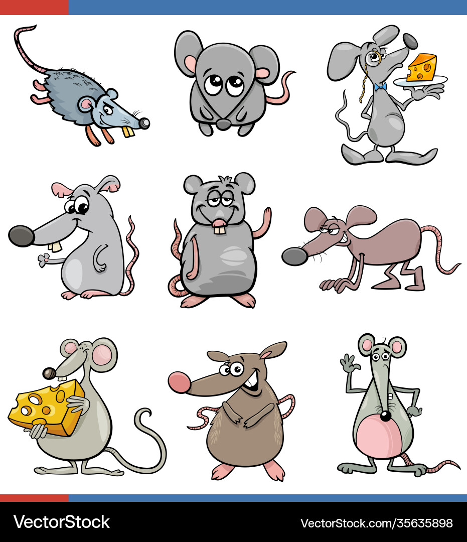 Cartoon mice comic animal characters set Vector Image