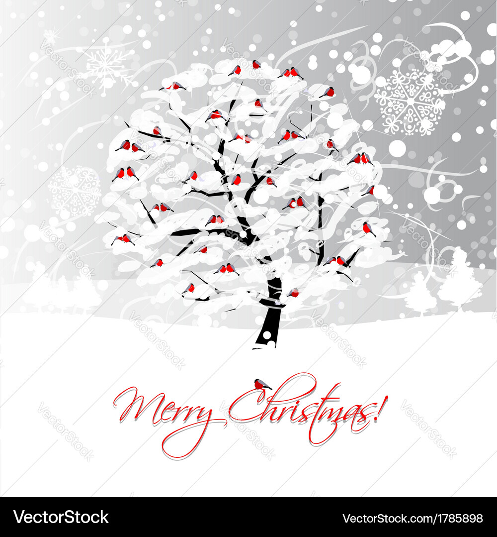 Christmas card design with winter tree Royalty Free Vector