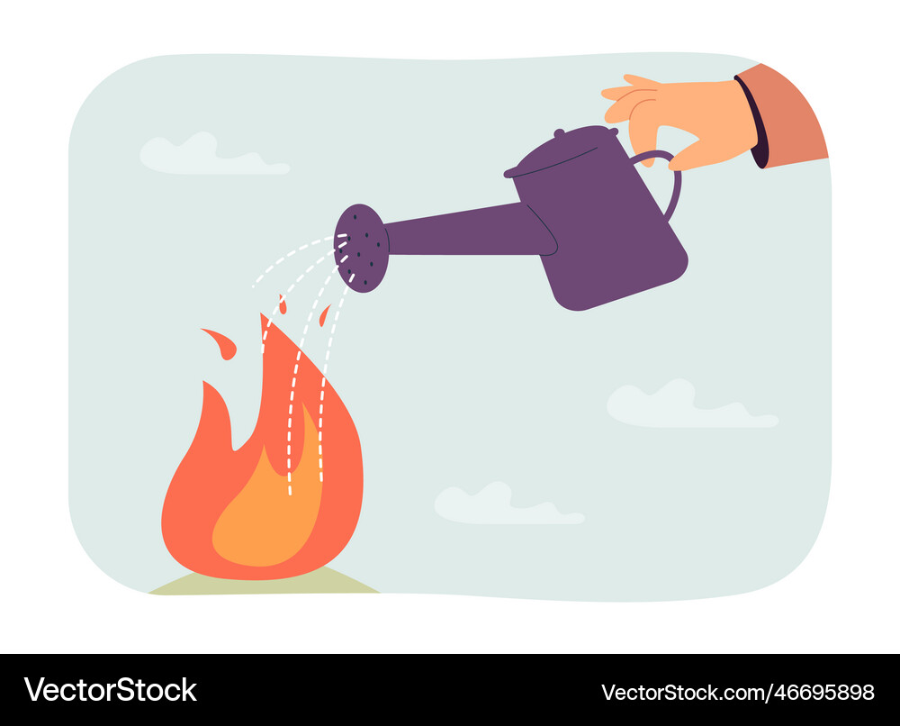 Hand holding watering can above fire Royalty Free Vector