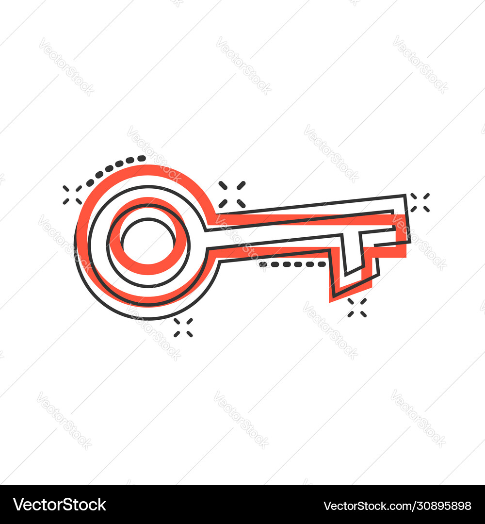 Key icon in comic style password cartoon on white Vector Image