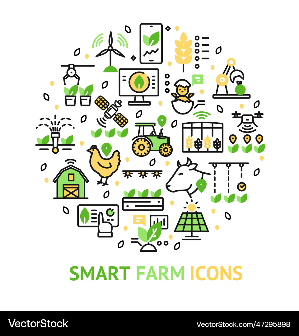 Smart farm sign round design template color thin Vector Image