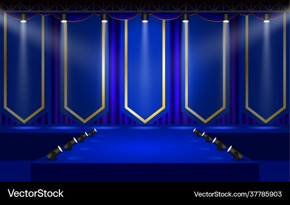 Blue stage with spotlight on truss system in t Vector Image
