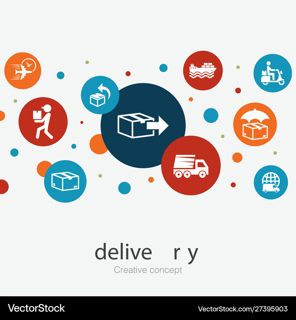 Delivery trendy circle template with simple icons Vector Image