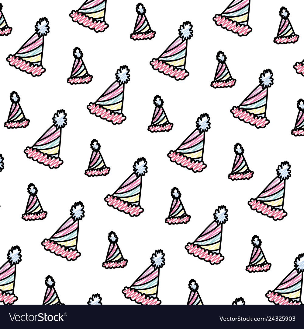 Doodle party hat funny decoration background Vector Image