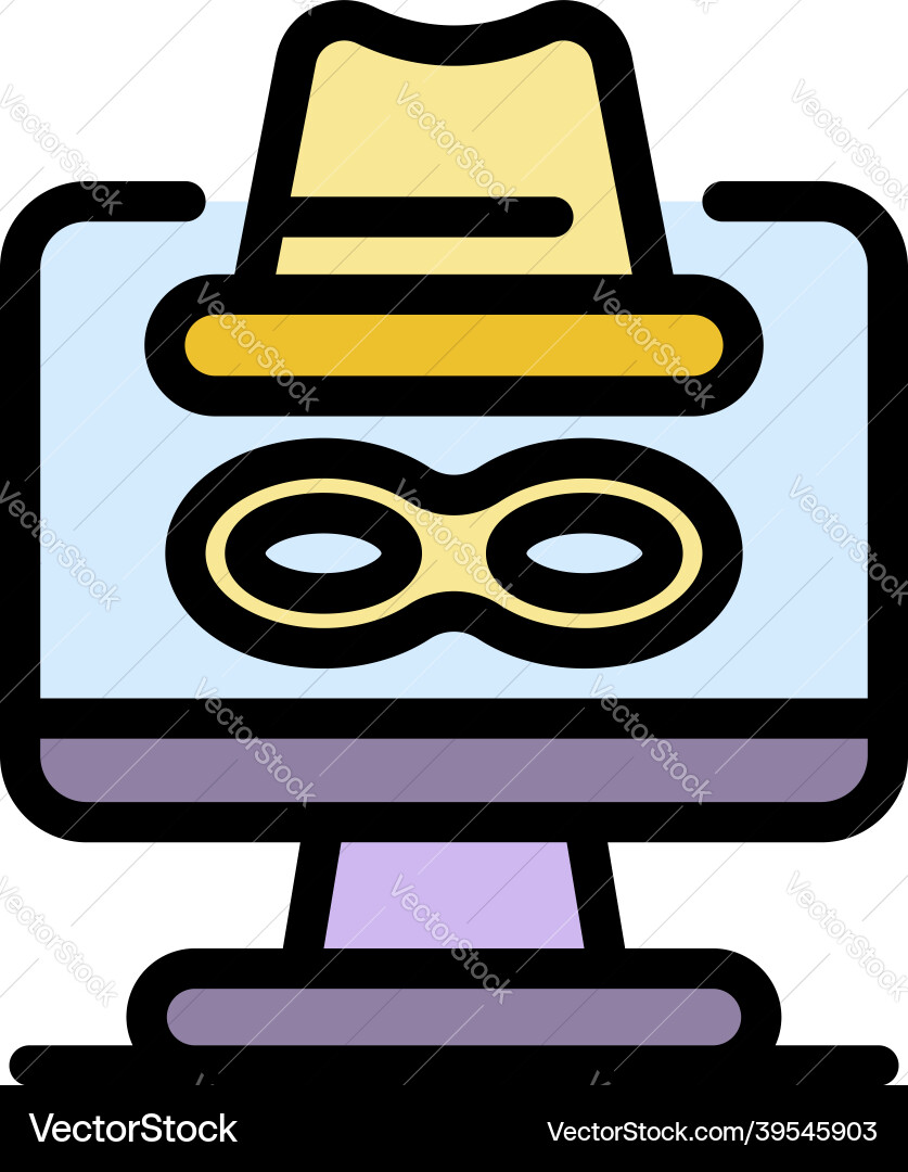 Incognito computer protection icon color outline Vector Image