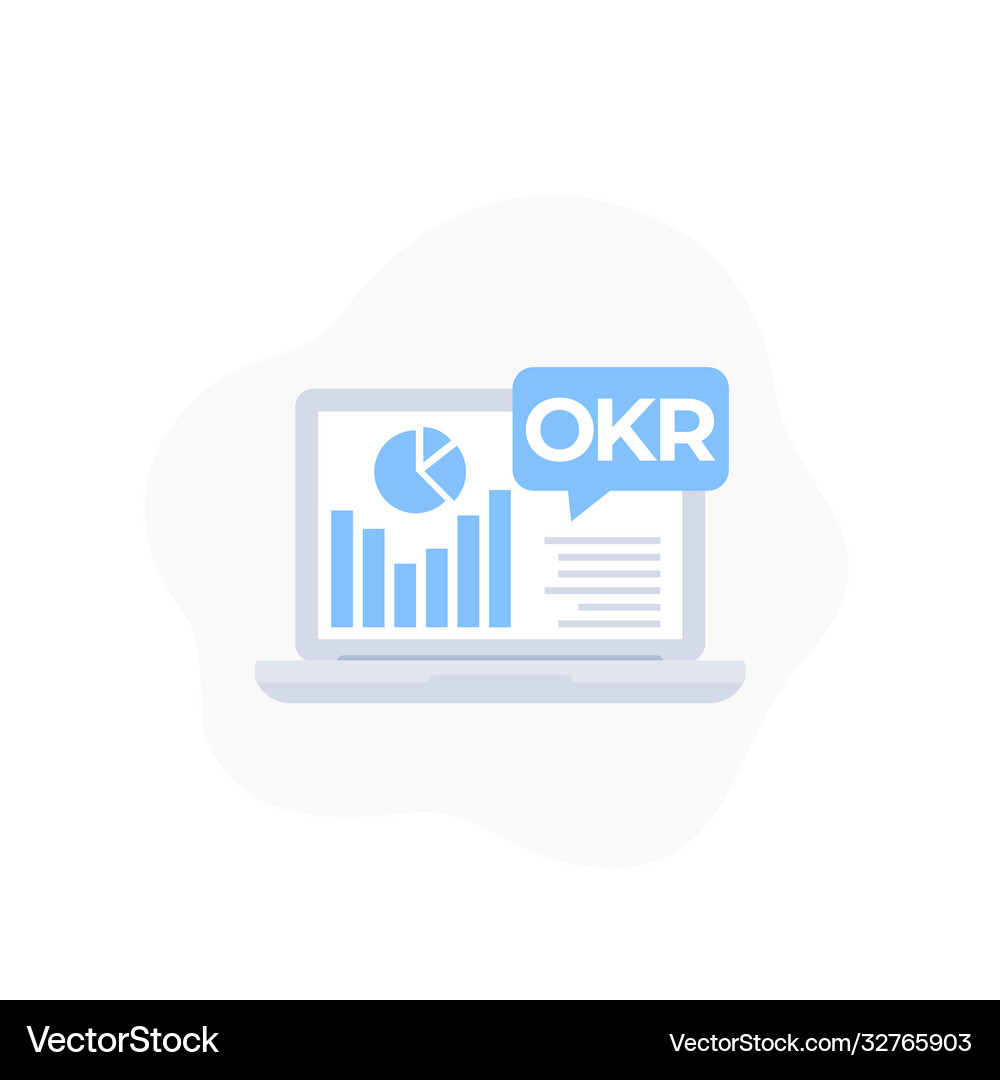 Okr icon with laptop and business analytics Vector Image