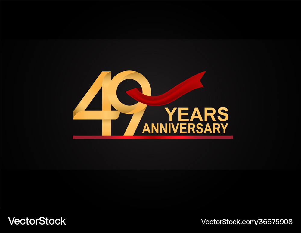 49 years anniversary design with red ribbon Vector Image