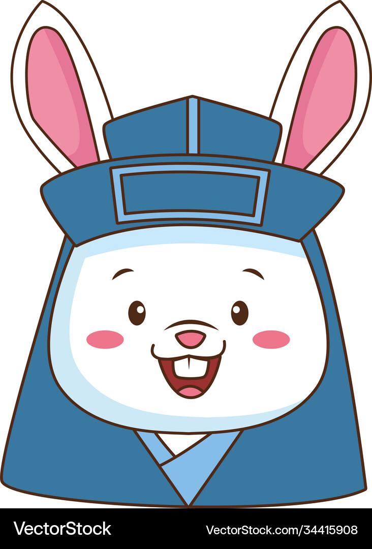 Chinese rabbit animal head with traditional hat Vector Image