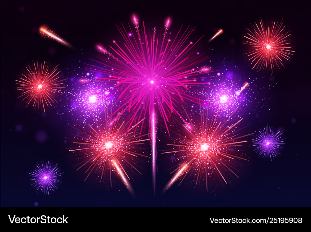 Colorful fireworks set bright festive realistic Vector Image