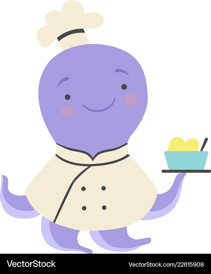 Cute octopus in chef uniform holding delicious Vector Image