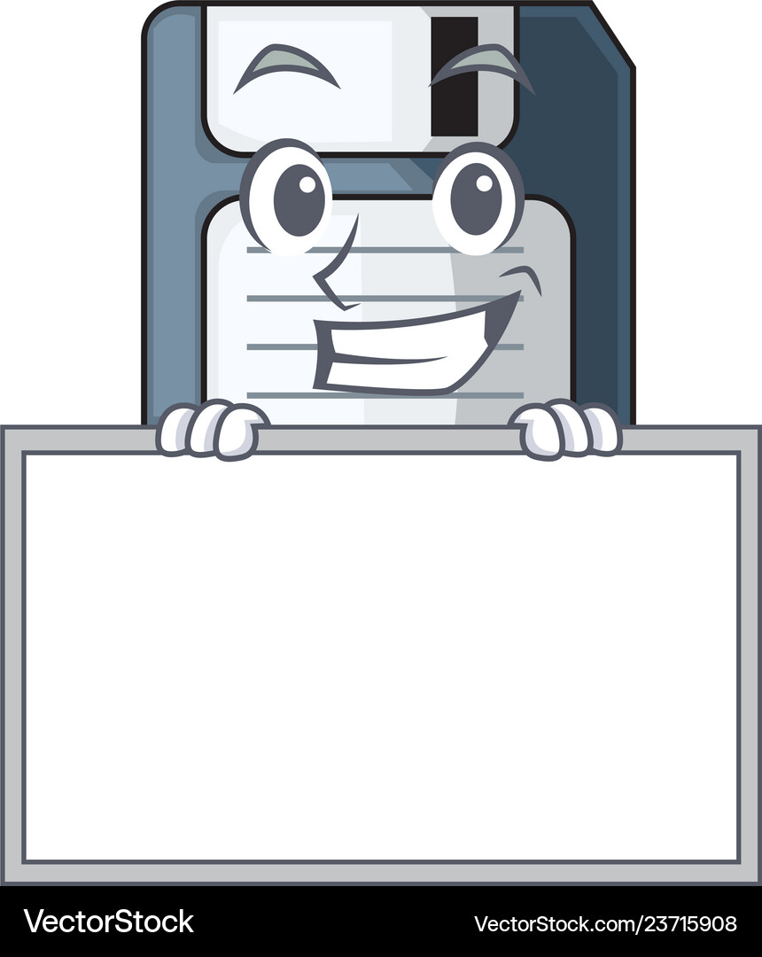 Grinning with board cartoon shape in the floppy Vector Image