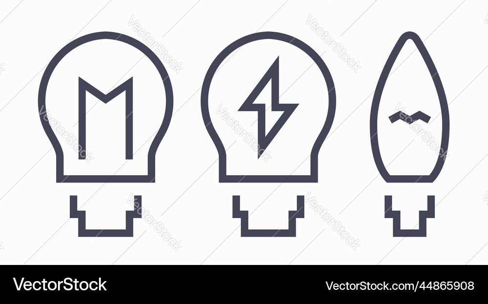 Incandescent lamp light bulbs line icons flat Vector Image