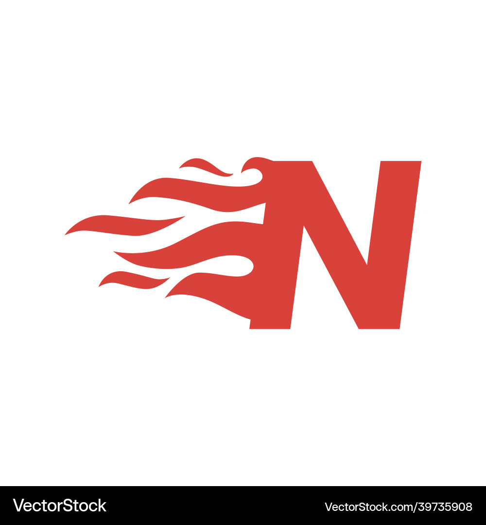 N letter fire flame hot uppercase logo icon Vector Image