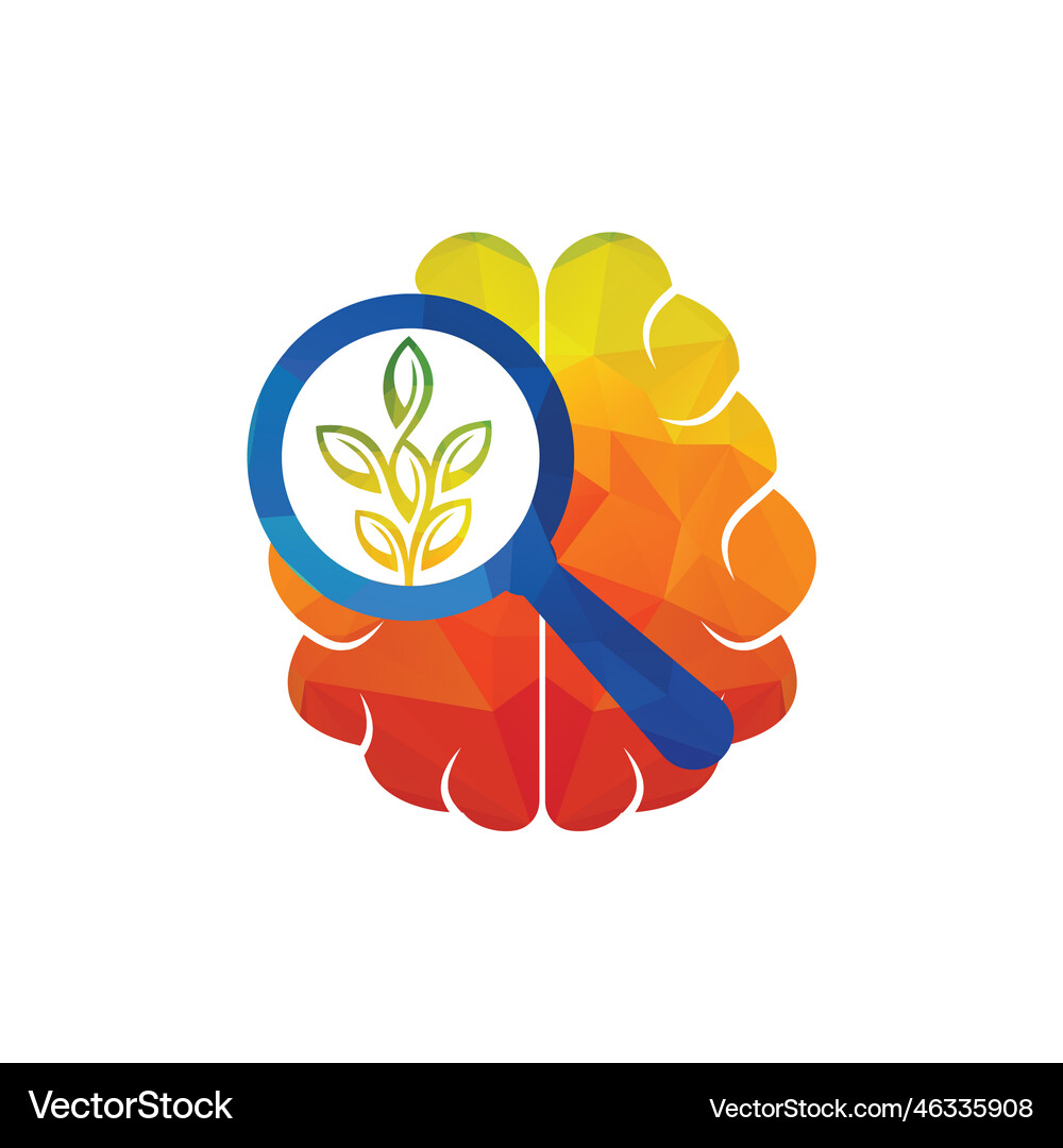 Organic brain magnifying glass and tree logo Vector Image