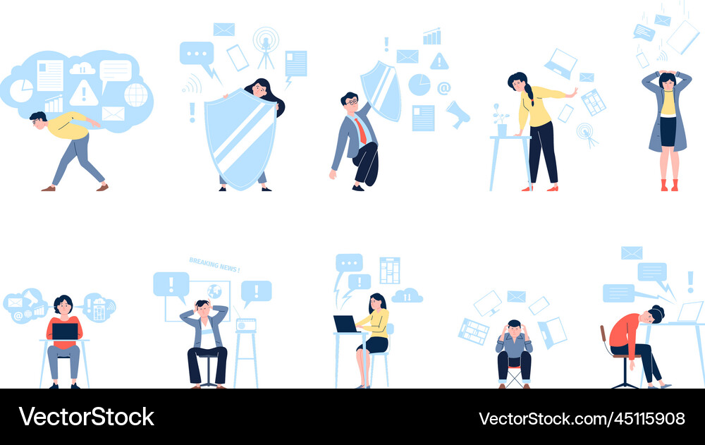 People nervous social media information overload Vector Image