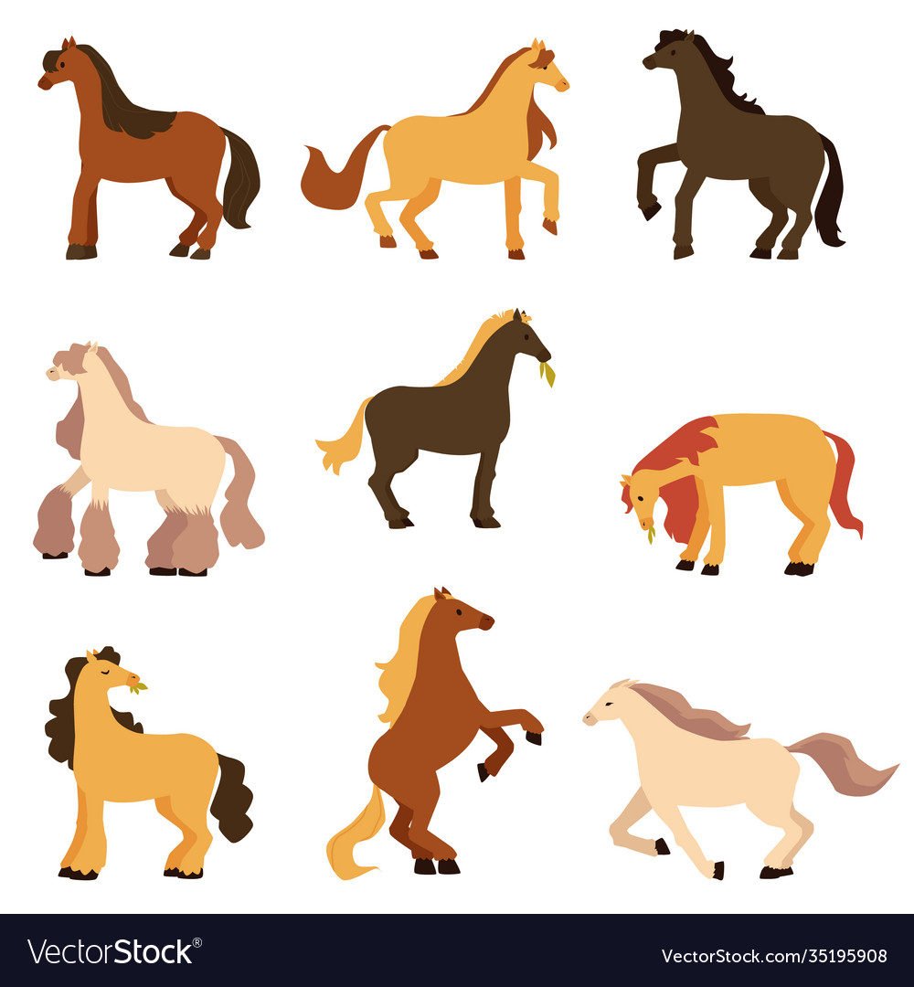 Set pony horses different color in motion Vector Image
