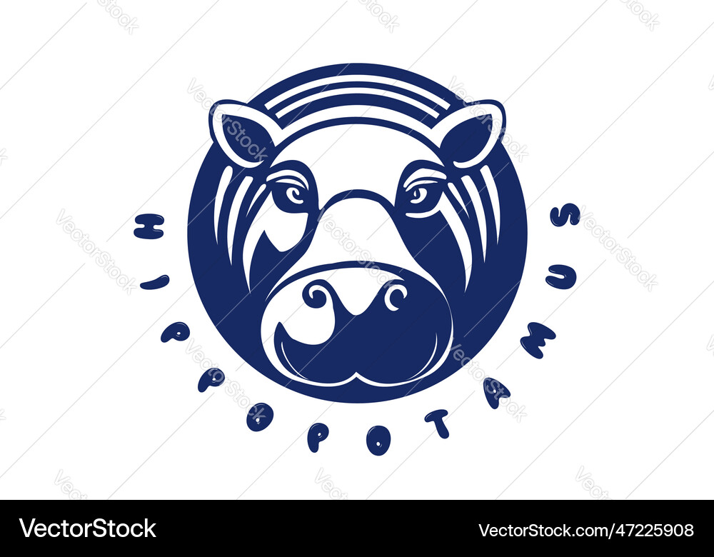 Simple graphic monochrome logo blue hippo Vector Image