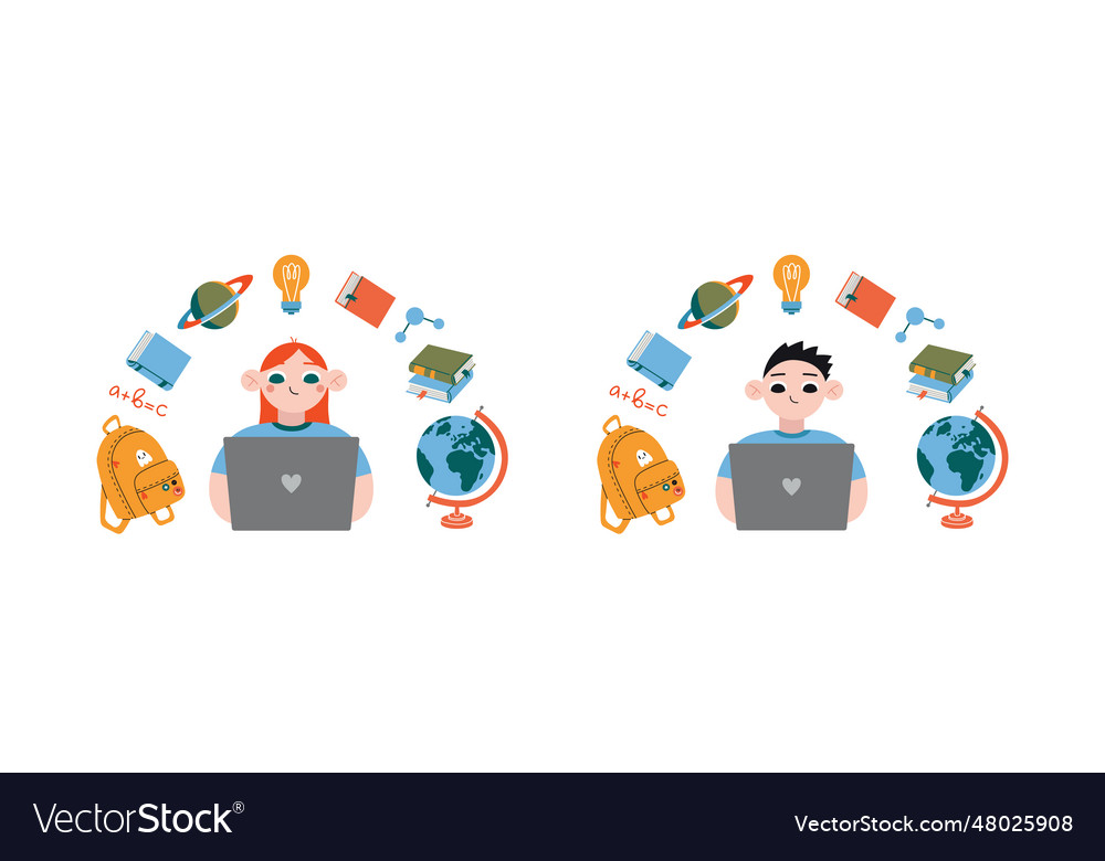 Teenage boy and girl using laptop computer Vector Image