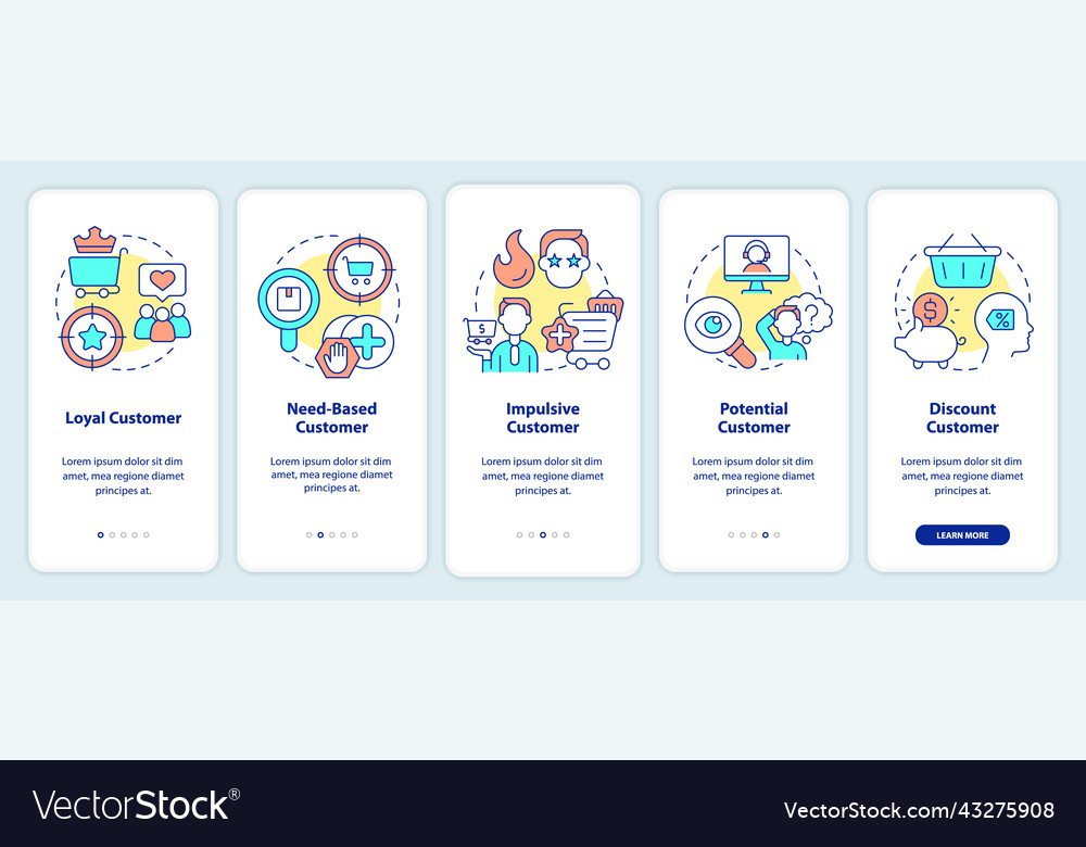 Types Of Customers Onboarding Mobile App Screen Vector Image