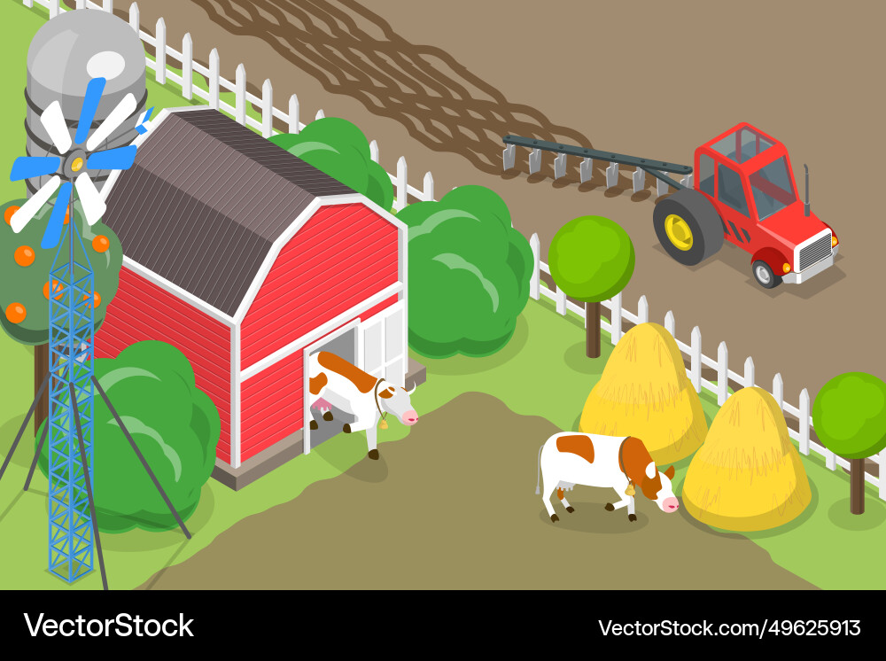 3d isometric flat of farm Royalty Free Vector Image