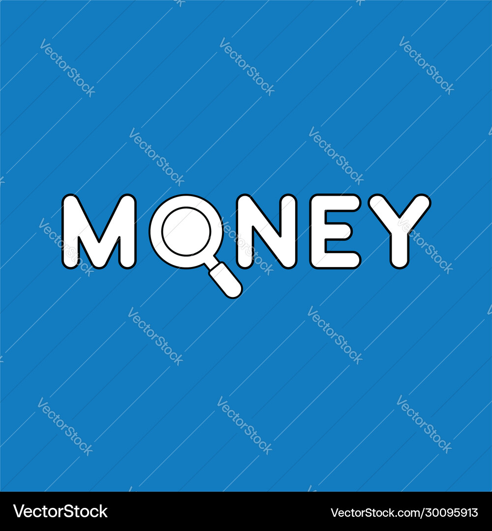 Concept money text and magnifying glass Royalty Free Vector