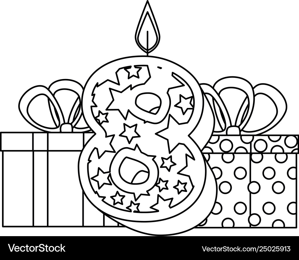 Cute number eight with gifts Royalty Free Vector Image