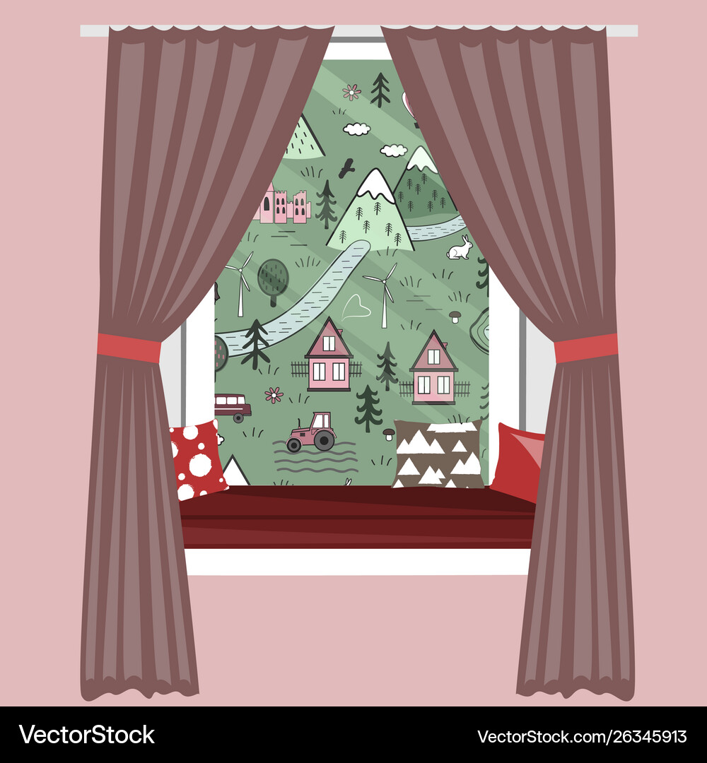 Kids cartoon window sill Royalty Free Vector Image