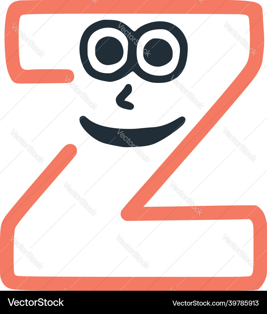 Letter z happy eccentric smiling character smiley Vector Image