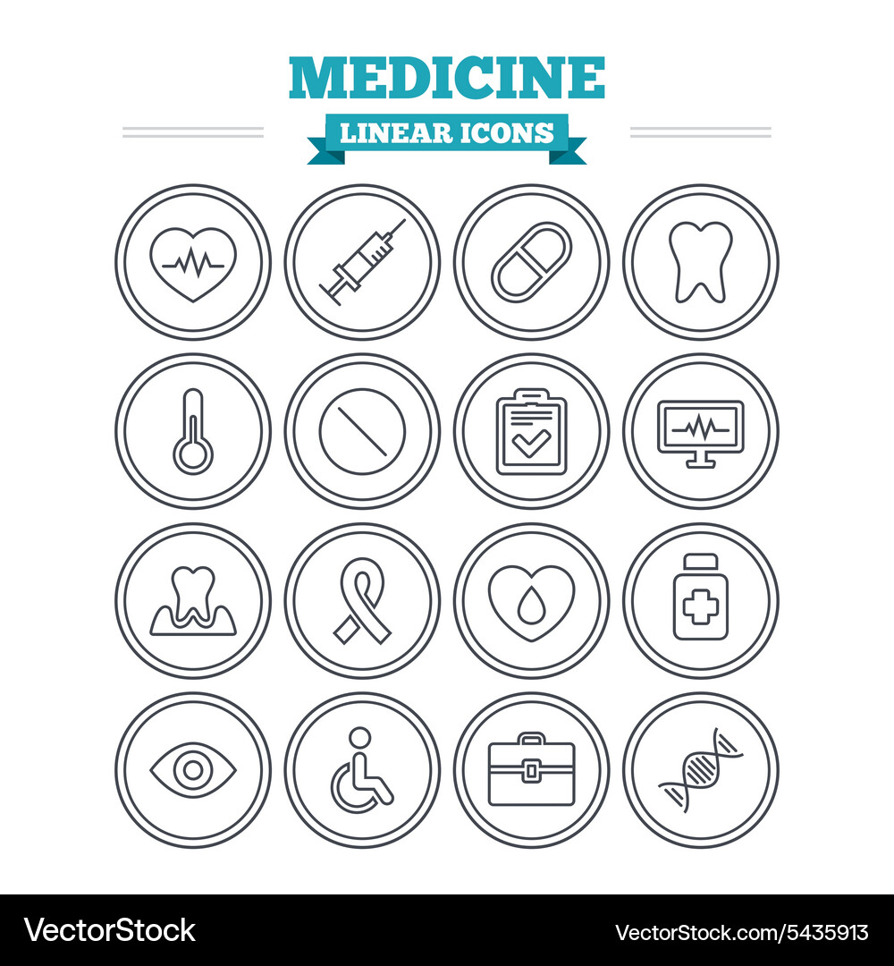 Medicine linear icons set Thin outline signs Vector Image