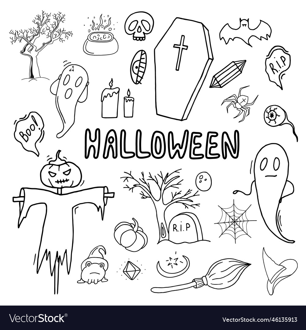 Set of halloween in doodle style Royalty Free Vector Image