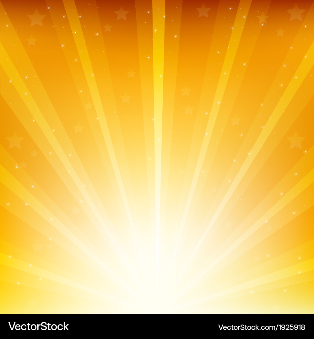 Colden background with sunburst and stars Vector Image